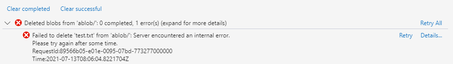 There is a failed activity log when undeleting one ADLS Gen2 blob ...