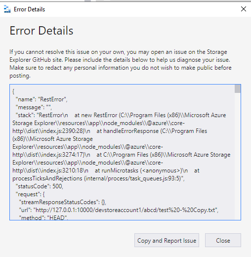 Fail to get properties for one emulator blob · Issue #4732 · microsoft/AzureStorageExplorer · GitHub