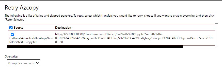 The left side of the scrollbar extends beyond the border in the 'Retry Azcopy' dialog of one ...