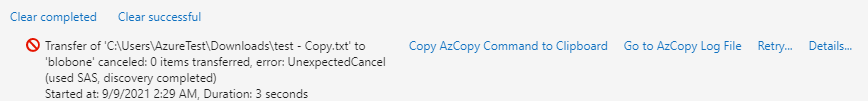 An error "UnexpectedCancel" displays in the activity log when uploading items to one attached ...