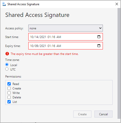 An extra scrollbar displays in the 'Shared Access Signature' dialog for blob containers when ...