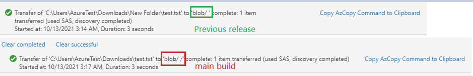 There is an extra '/' before the blob name when upload one blob to a folder which name is the ...