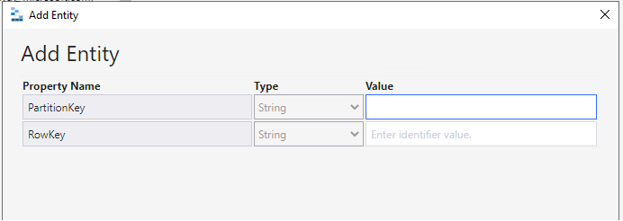 No red border displays on the value filed of 'PartitionKey/RowKey' when typing one value then ...