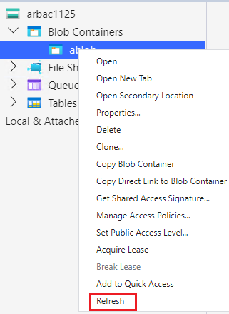 It would be better to remove the action item 'Refresh' for one blob container/file share/queue ...