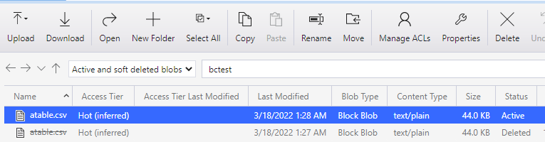Can't select the soft-deleted blob or the active blob separately if they share the same name ...