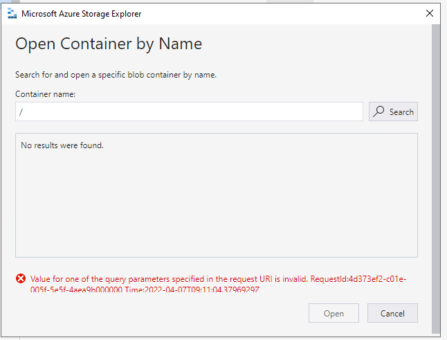 There is an extra scrollbar in the 'Open Container/File Share by Name' dialog when typing '/' to ...