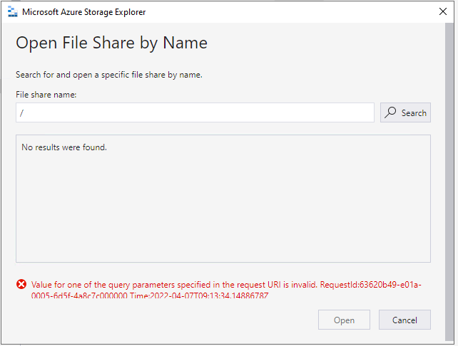 There is an extra scrollbar in the 'Open Container/File Share by Name' dialog when typing '/' to ...