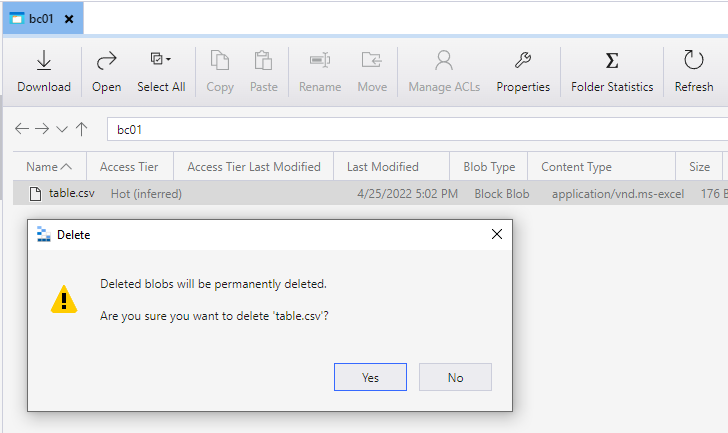 A Delete Dialog Pops Up When Pressing Delete Against One Blob In One Public Connected Adls