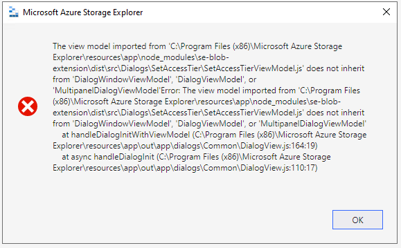 An error dialog pops up when clicking 'Change Access Tier…/Clone and Rehydrate…' for blobs ...