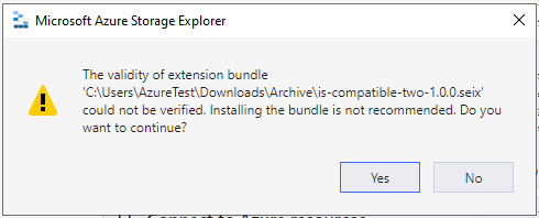 There is a prompt indicating the extension bundle could not be verified ...