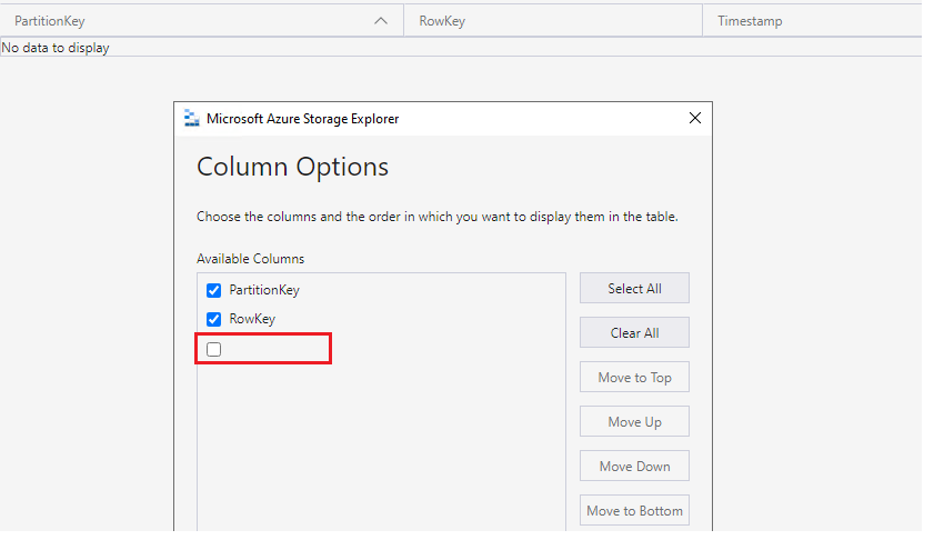 The 'Timestamp' and custom property columns will display blank on the ...