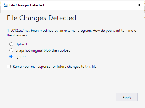 The 'File Changes Detected' dialog pops up again when saving files with changes even if the ...