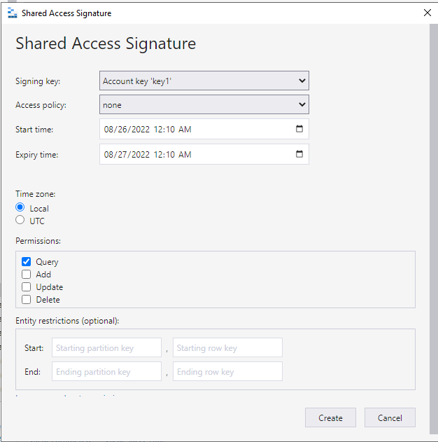 There Is An Extra Scrollbar In The Shared Access Signature Dialog For One Tablestorage 