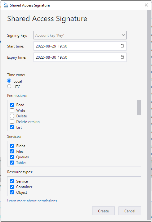 There is an extra scrollbar in the 'Shared Access Signature' dialog for one table/storage ...