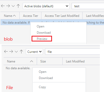 Hide the "Preview" action if no blob is selected in the blob container view · Issue #6079 ...