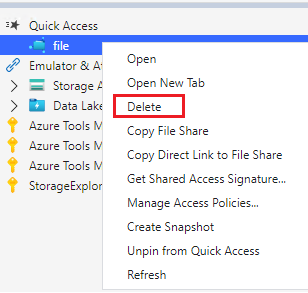 Remove the 'Delete' action from the context menu of one QA file share · Issue #6110 · microsoft ...