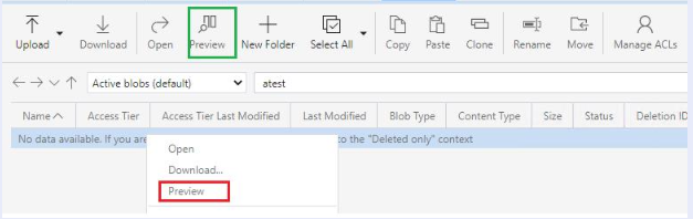 Hide the "Preview" action if no blob is selected in the blob container view · Issue #6079 ...