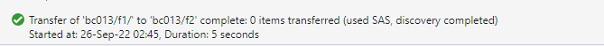 There is a successful activity log when cloning one ADLS Gen2 folder using an existing empty ...