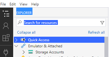 The strings 'EXPLORER' and 'Search for resources' are selected when clicking 'Edit -> Select All ...