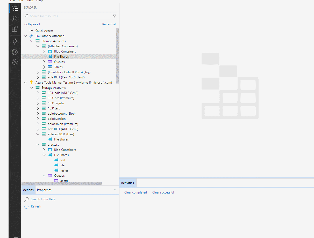 Only one tab is opened when opening one file share/table/ADLS Gen2 blob ...