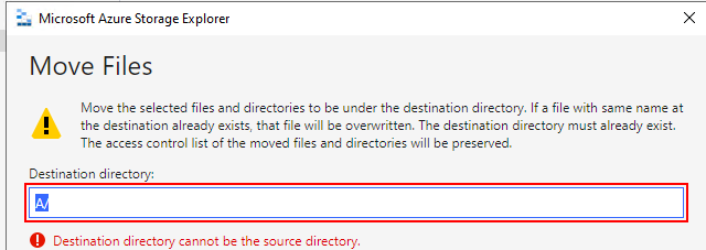 The value in the 'Destination directory' is incorrect on the Move Files ...
