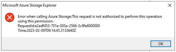 An error dialog pops up when trying to create SAS URL for one Azure AD attached regular/ADLS ...