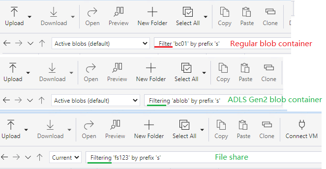 Better to keep a consistent format for the filter string on the address bar between blob ...