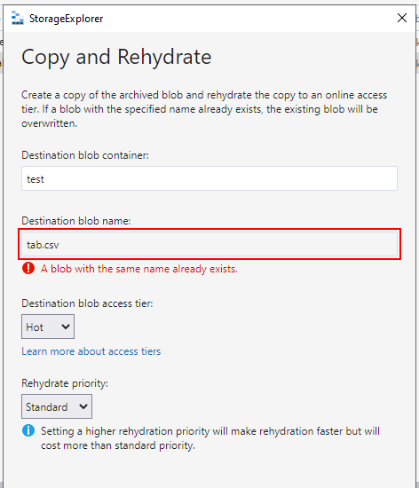 The error does not make sense if copying an archive blob when source and destination are the ...
