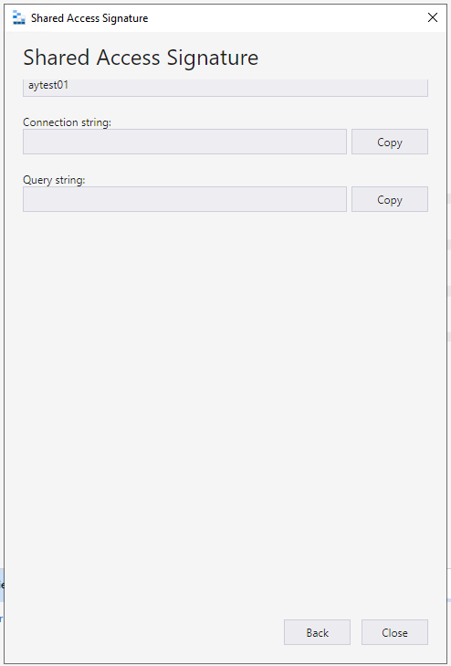 Show incorrect contents in the first opened 'Shared Access Signature' dialog after restarting ...