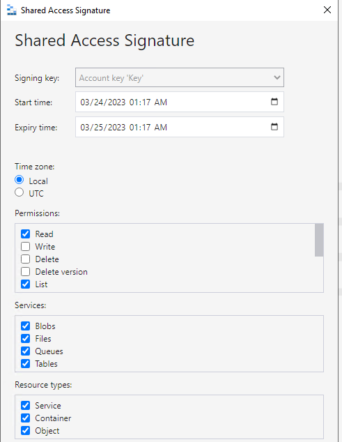 The layout of the 'Shared Access Signature' dialog is unfriendly ...