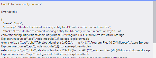 Fail to import one .csv file that contains one empty Partitionkey/RowKey to a table with option ...
