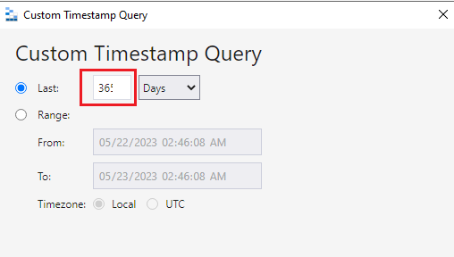 The number displays incompletely in the Custom Timestamp Query dialog if type a three digit ...