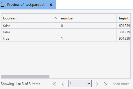 'Arrow' icon on the preview panel of one .parquet file is shown as a ...