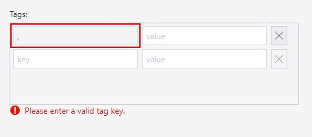 It would be better to mention tag key valid characters in the error message of the 'Upload Files ...