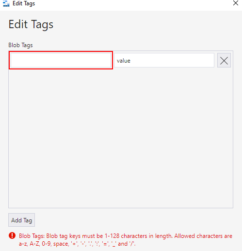 It would be better to mention tag key valid characters in the error message of the 'Upload Files ...
