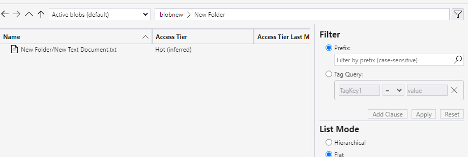 Blobs' folder names are not displayed in the new blob explorer if the list mode is switched from ...