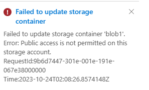 Fail to change access policies for one blob container whose public read access is container and ...