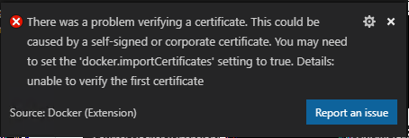 Testcase issue: An error dialog still pops up after setting 'docker ...