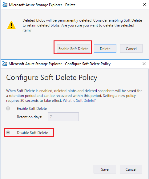 Remove the option 'Disable soft Delete' on the prompt dialog after selecting 'Enable Soft Delete ...