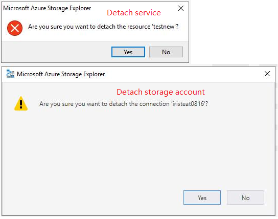 Keep consistent dialogs when detaching one attached service and attached storage account · Issue ...