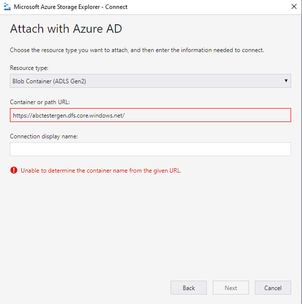 An error occurs when opening one Azure AD attached container which contains one blob at least ...