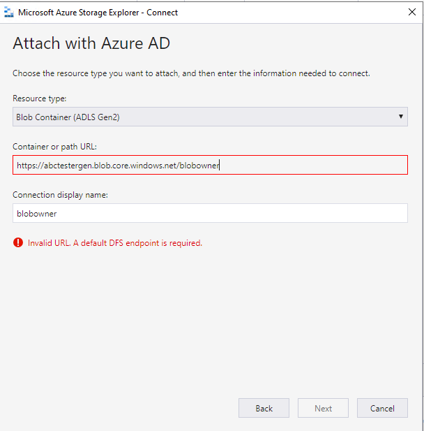 An error occurs when opening one Azure AD attached container which contains one blob at least ...