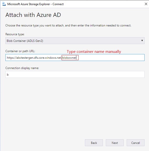 An error occurs when opening one Azure AD attached container which contains one blob at least ...
