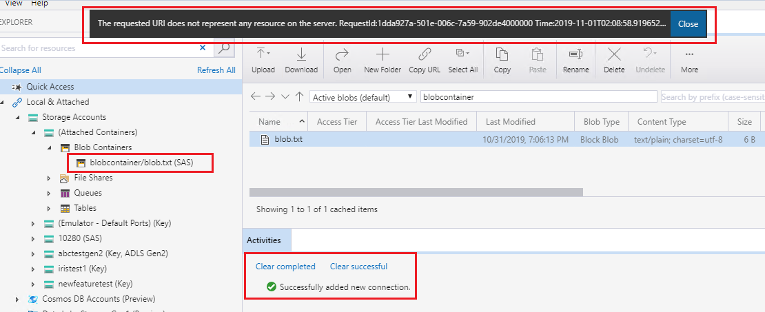 An Error Occurs After Attaching One Blob Using A Container Level Shared