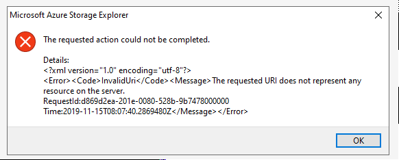 An error dialog pops up when renaming one blob container of one SAS attached storage account ...