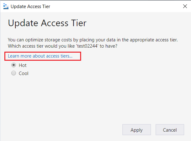 Remove '…' from the link 'Learn more about access tiers' on Update Access Tier dialog · Issue ...