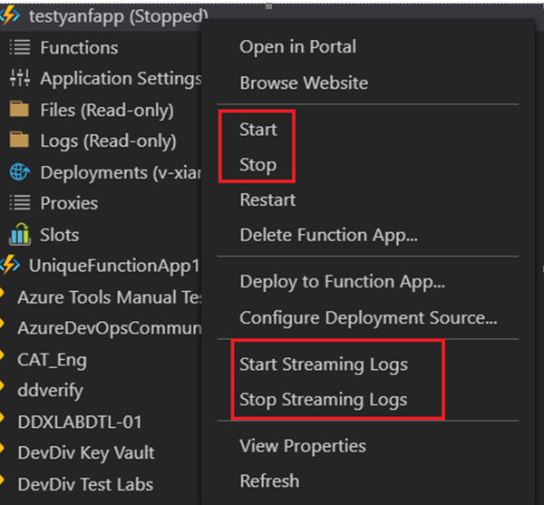 It is better to make the 'Stop' action disabled when the function app ...