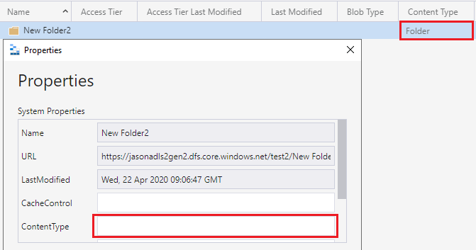 Keep a consistent Content Type value for one ADLS Gen2 folder between Editor and Properties ...