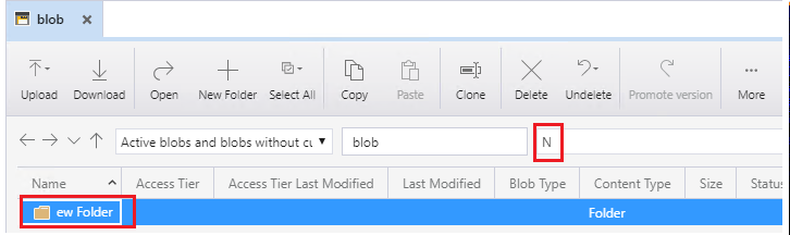 The displayed folder name is not complete when searching under 'Active blobs and blobs without ...