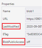 Add the properties 'Last Modified' & 'Public Read Access' to the Properties panel for one ADLS ...